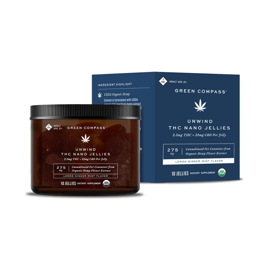 Organic Unwind THC Nano Jellies Lemon Ginger Mint Flavor – Green Compass